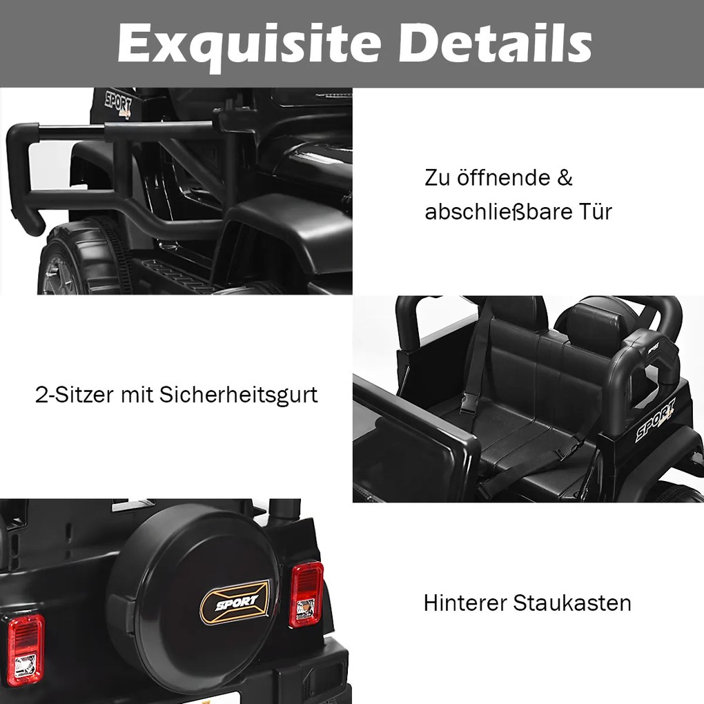 Costway Elektrické auto 12 V napájené baterií se 2 sedadly, černé, černý