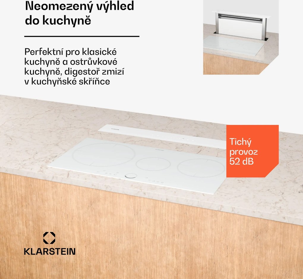 Klarstein Digestoř Royal Flush Eco, Výsuvný, 714 m³/h, Boost, Dotykové ovládání, EEK A++