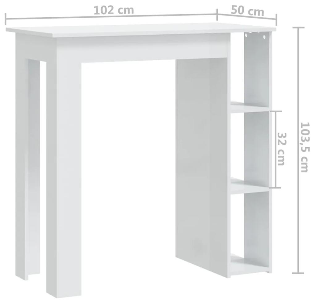 Barový stůl s regálem bílý lesklý 102 x 50 x 103,5 cm kompozit