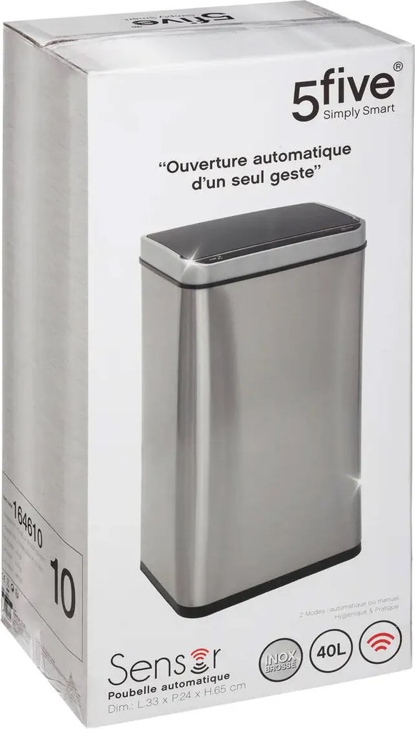 Automatický odpadkový koš 40L, nerezová ocel, stříbrná