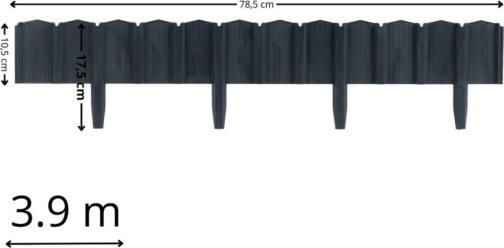 Sada 5 ks zahradních palisád Linea 390 cm antracitová