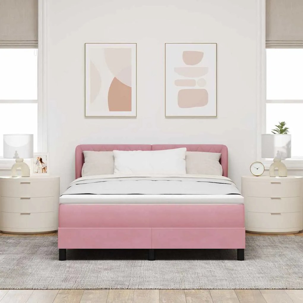 Postel s boxspringem s čelo Růžová 140 x 190 cm samet 3340333