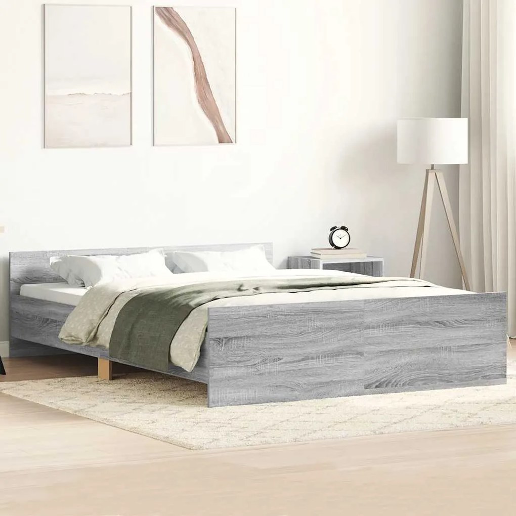 Rám postele s hlavovým a nožním čelem šedý sonoma 135 x 190 cm 3203794