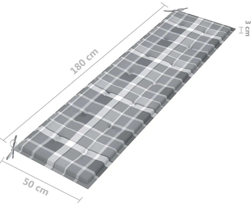 vidaXL Marketos Zahradní lavice šedá károvaná poduška 175 cm masivní teak
