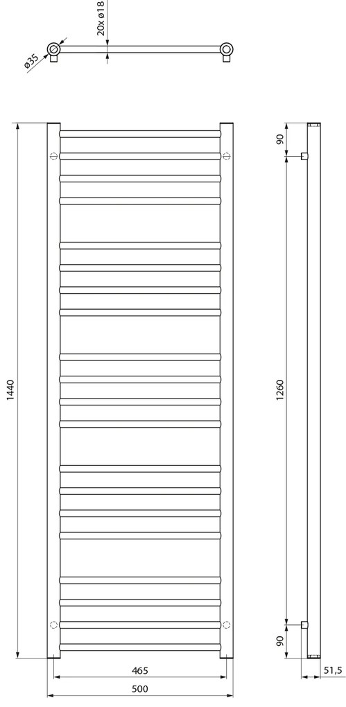 Sapho Dina otopné těleso 500 x 1440 mm bílá IR369W
