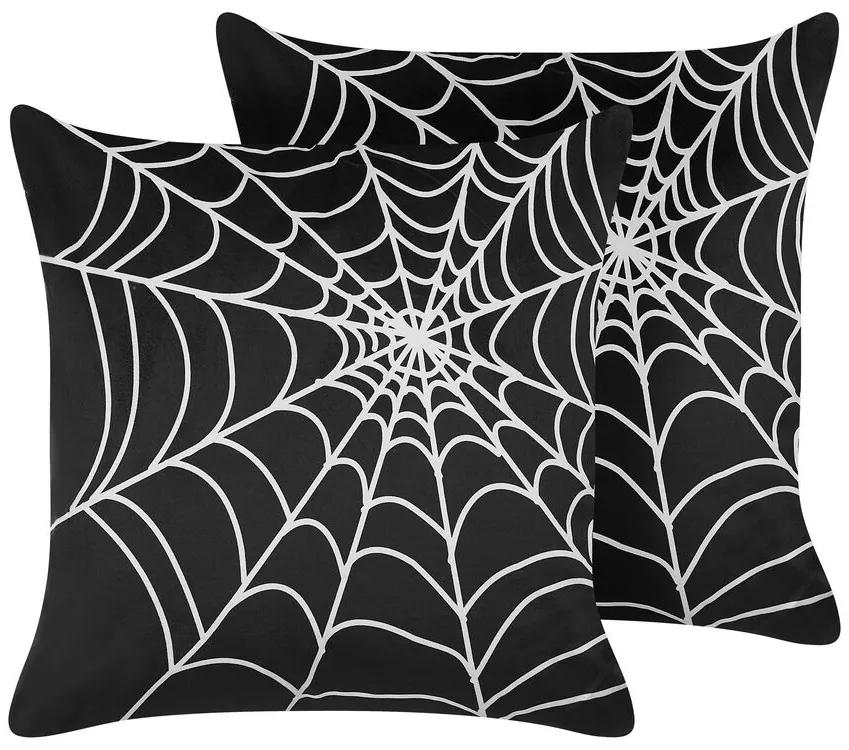 Sada 2 sametových polštářů motiv pavučina 45 x 45 cm černé/bílé LYCORIS Beliani