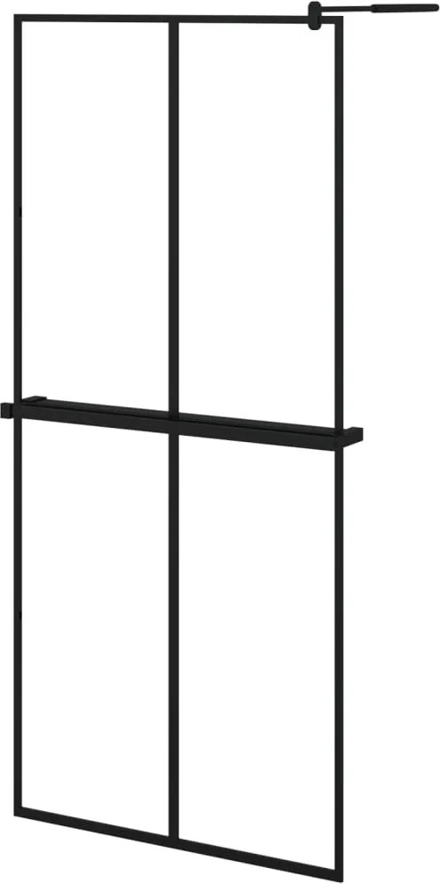 Zástěna do průchozí sprchy s policí černá 90x195 cm ESG/hliník 3185456