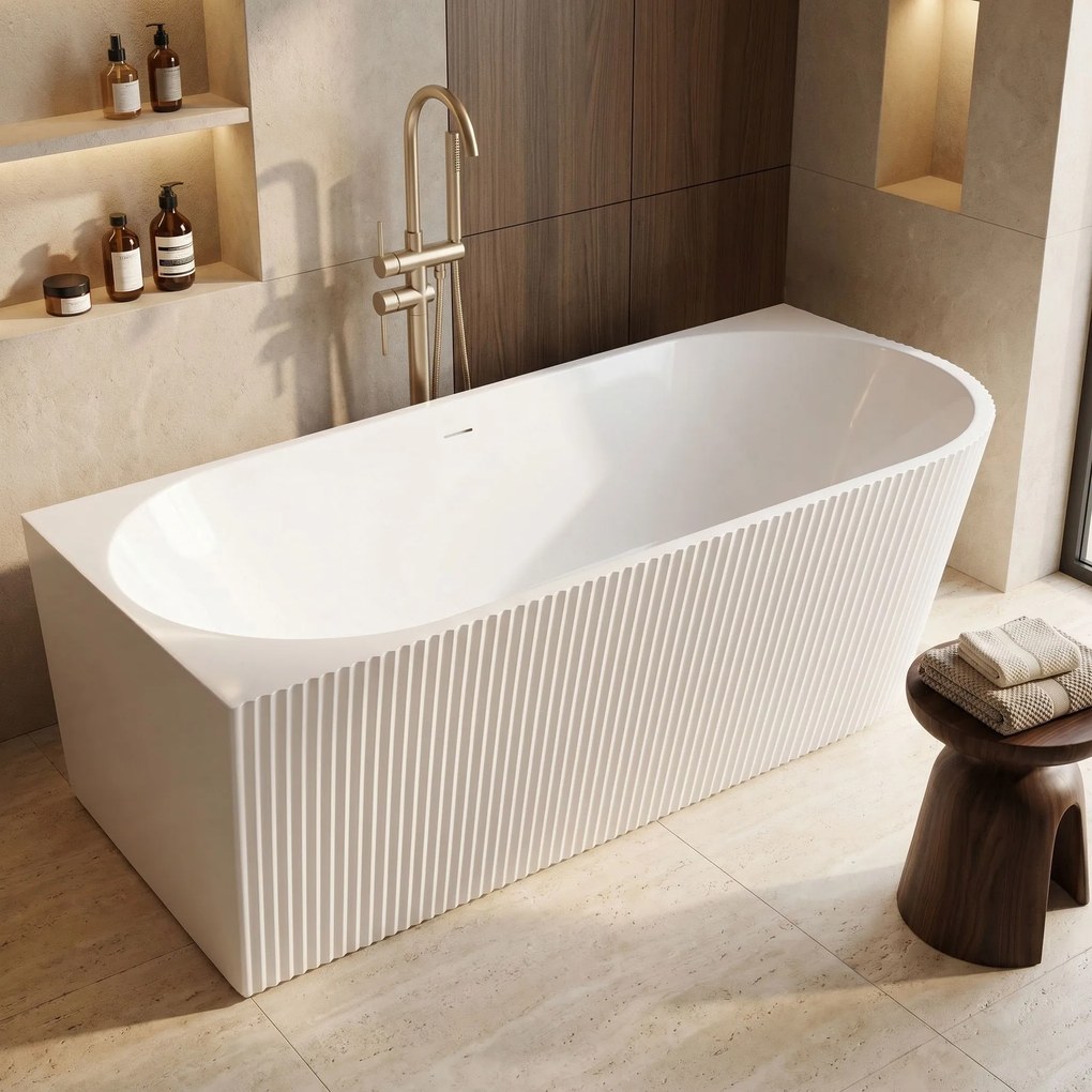 Rea Wenus, akrylová rohová vana 1700x800x575 mm, levá, bílá se zlatou matnou odtokovou zátkou, KPL-W7129