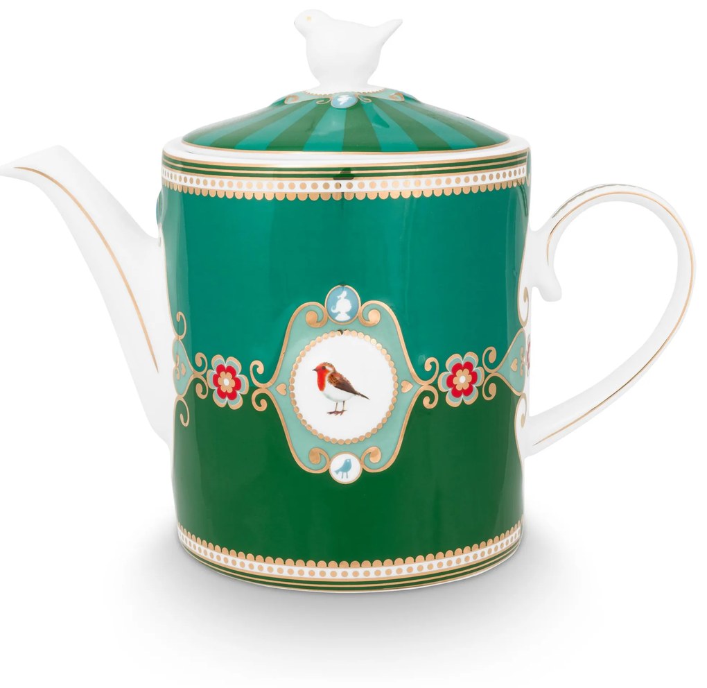 Pip Studio Love Birds čajová konvice 1,3 l, zelená (Porcelánová čajová konvice Love Birds)