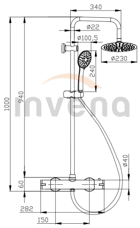 Invena Musta, termostatická sprchová baterie se sprchovým sloupem, chrom lesklý, INV-AU-84-001-X