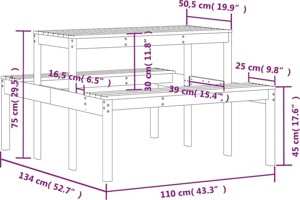 vidaXL Piknikový stůl 110 x 134 x 75 cm masivní borové dřevo [832561] Barva: Bílá