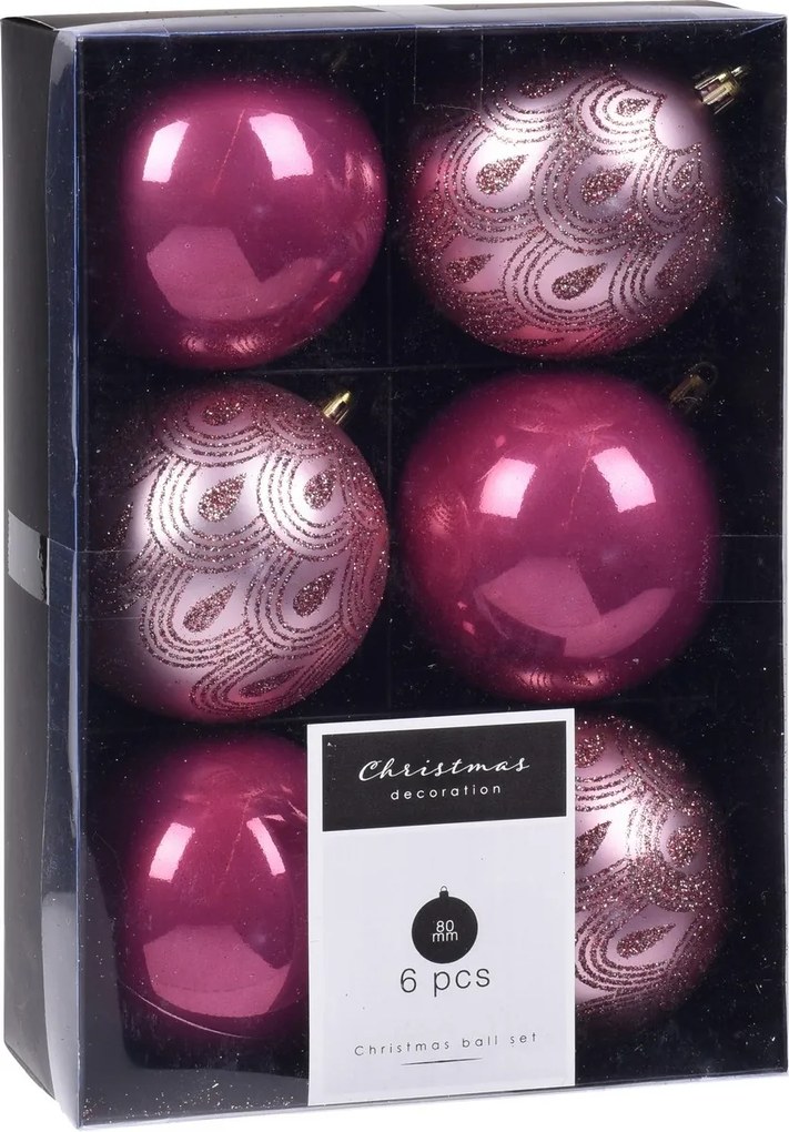 Sada vánočních ozdob Fraisse růžová,  6 ks, pr. 8 cm