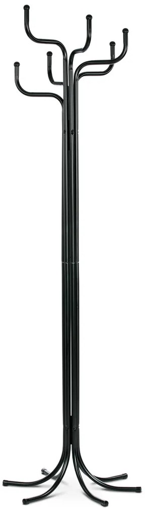 Věšák stojanový, kovová konstrukce, černý matný lak, výška 188 cm, nosnost 12 kg