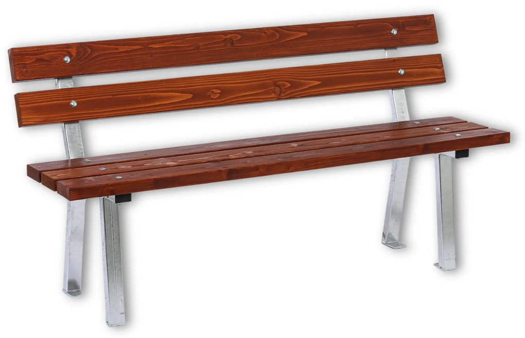 Venkovní lavička WOODY s opěradlem, nerezová, 1500 mm, mahagon tmavý