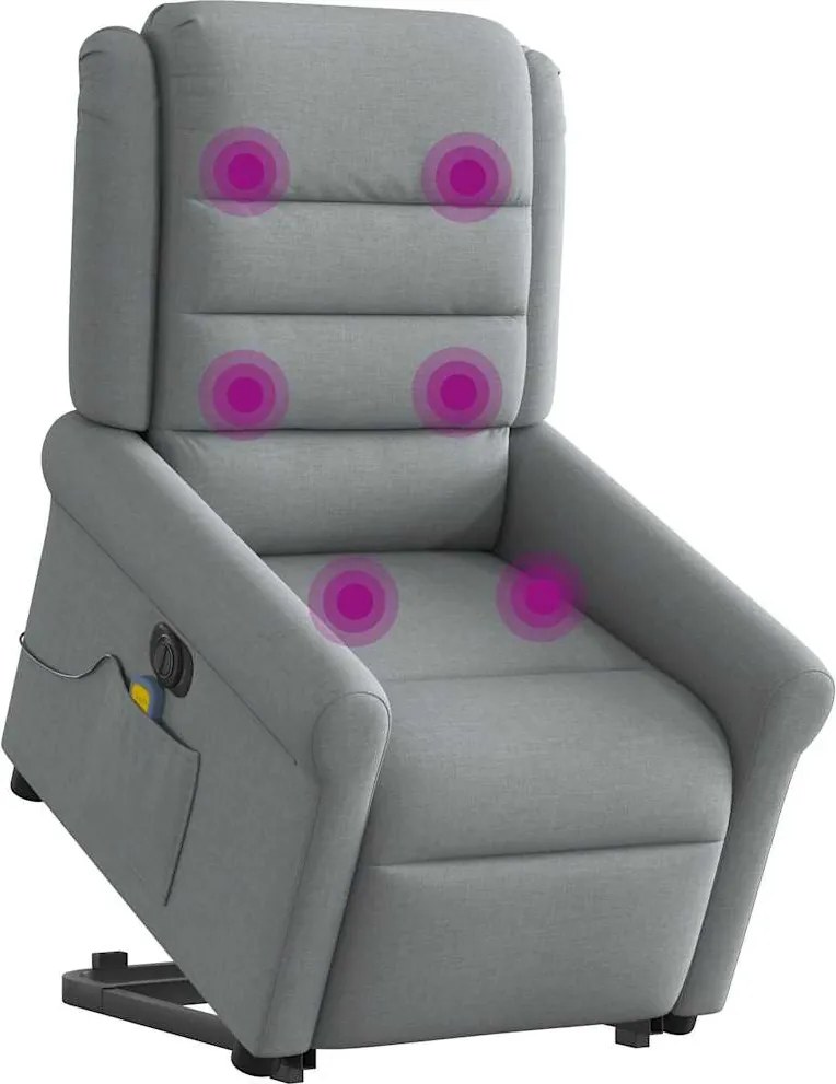 Elektrické zvedací masážní polohovací křeslo světle šedé textil 3303344