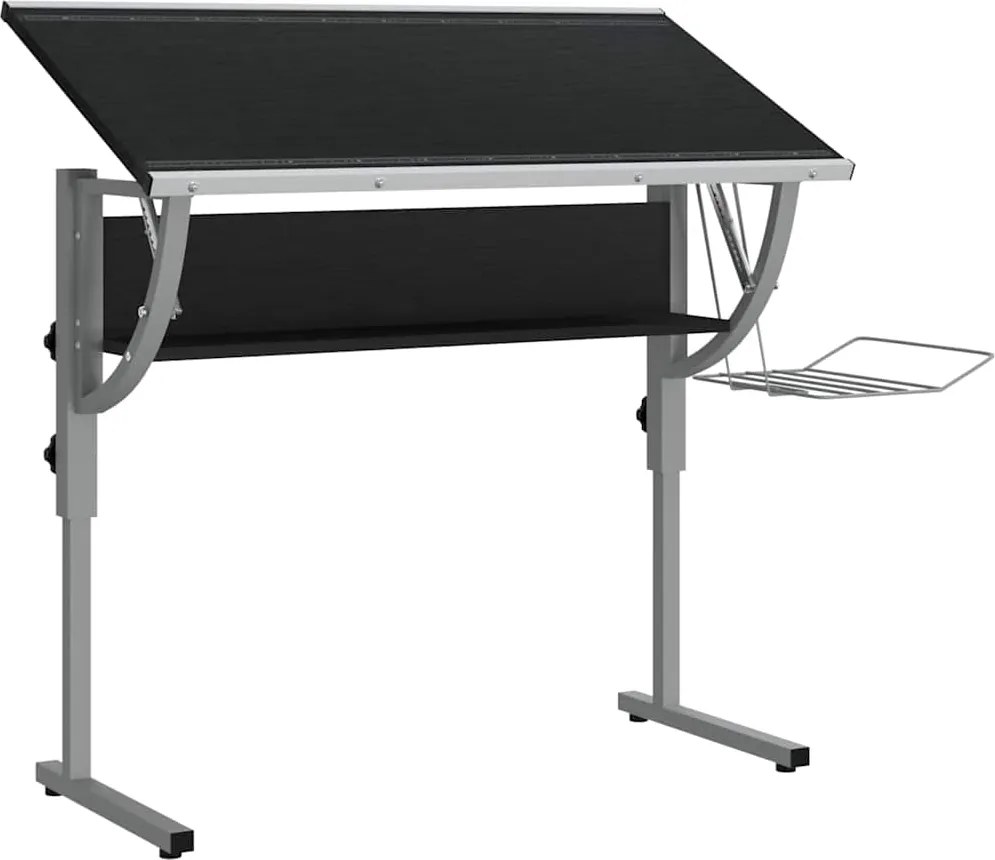 Řemeslný stůl černý a šedý 110x53x(58–87) cm kompozit a ocel 340929