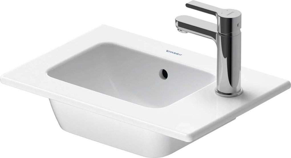 Duravit ME by Starck - Umývátko 43x30 cm, s přepadem, otvor pro baterii vpravo, DuraShield, bílá 072343AA00