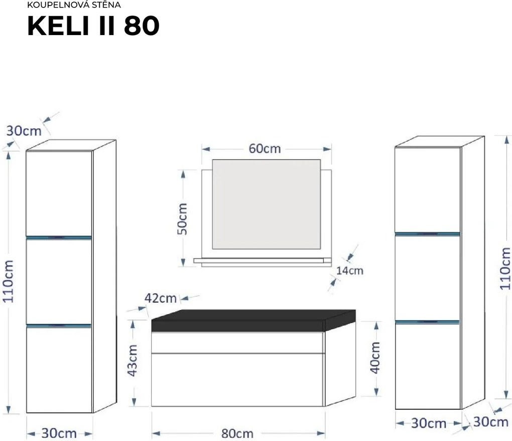 Ral Koupelnová stěna + umyvadlo KELI 15 - Černý lesk