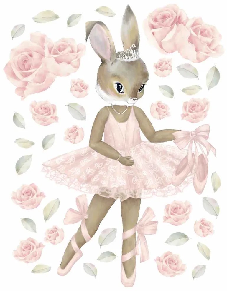 Gario Dětská nálepka na zeď Pastel bunnies - zajíček, baletka a růže Rozměry: XL