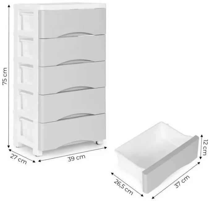 Multistore Regál na kolečkách 5 polic White/ Grey