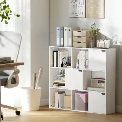 HOMCOM regál 9 přihrádek se 3 dveřmi, 106 x 24 x 95 cm, bílý