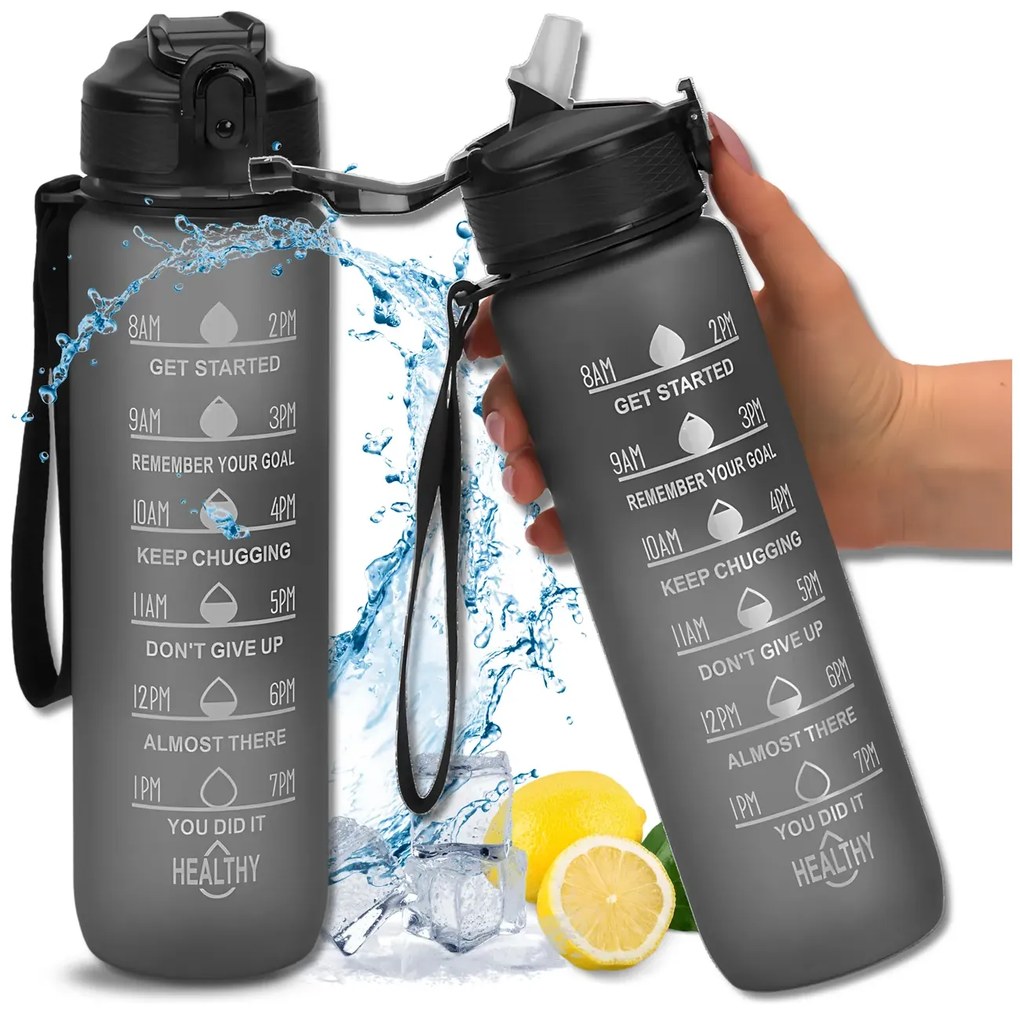 Camerazar Sportovní láhev TRESSARI 1000ml BPA FREE černá z pevného PC pro vodu a nápoje