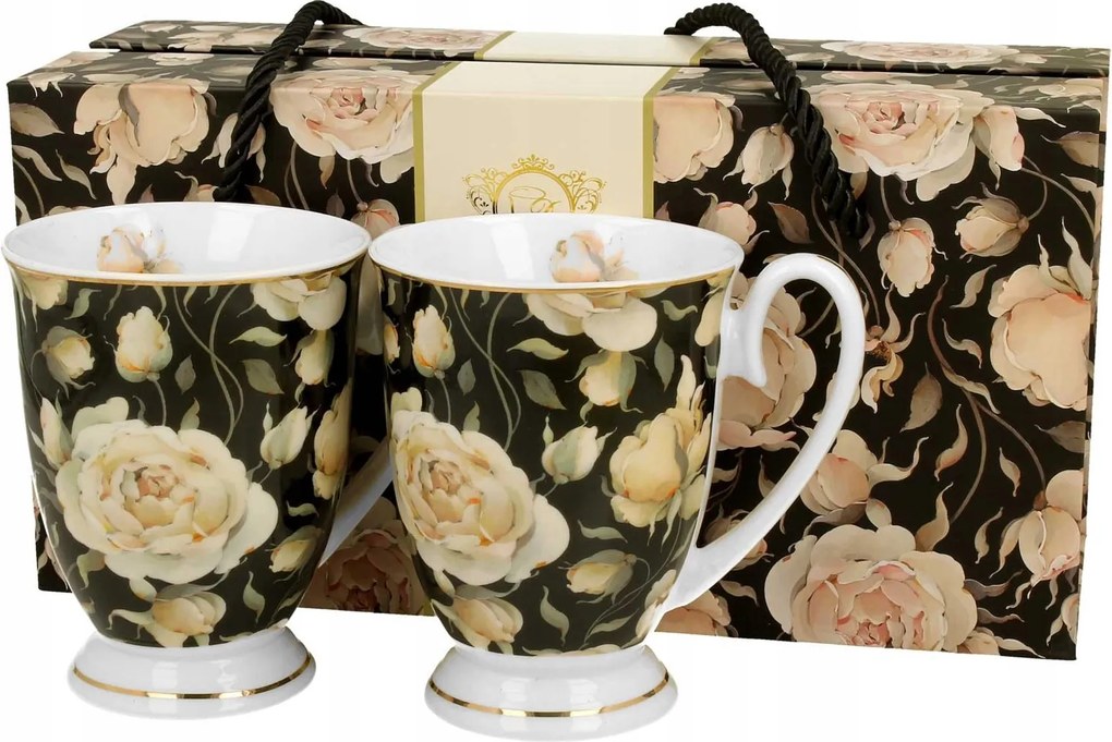 Sada 2 x porcelánový Hrnek Royal English Roses Black 320 ml Ozdobná Krabička