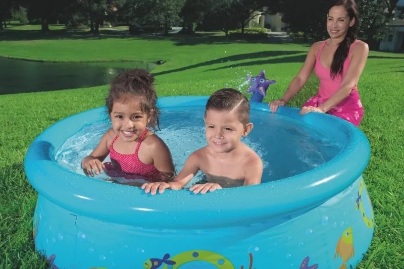 BESTWAY dětský bazén s nafukovacím okrajem a sprchou modrá