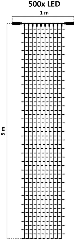 Easy Fix LED světelný závěs venkovní, 100 × 500 cm, ledově bílá, 500 diod, bílý kabel, IP67, prodlužovací