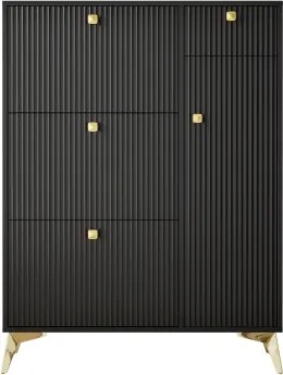 Aosom Botník se 3 klapkami, úsporný náklopný botník s moderním vlnkovým designem, 90x25x121 cm, černý