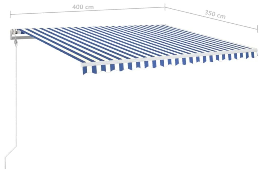 Automatická markýza LED a senzor větru 400 x 350 cm modrobílá