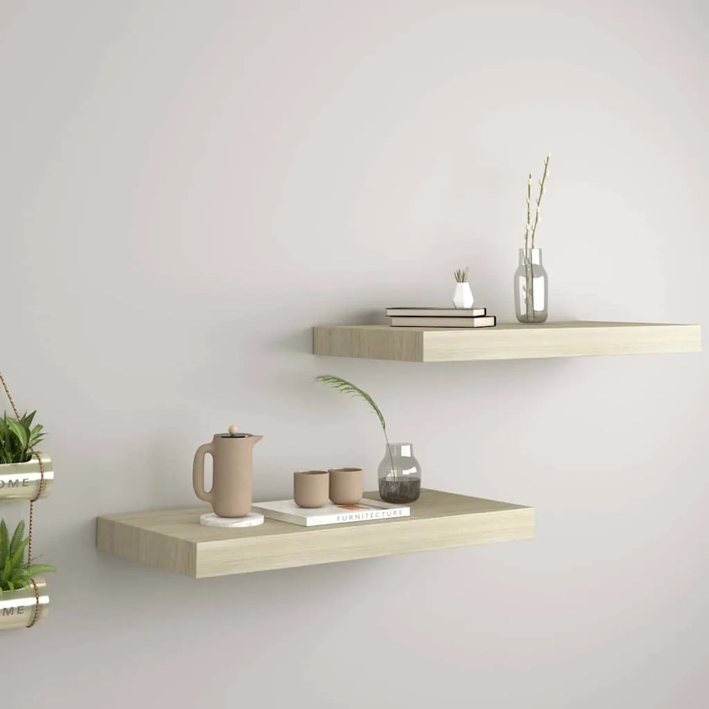 Plovoucí nástěnné police 2 ks dub 50 x 23,5 x 3,8 cm MDF 323872