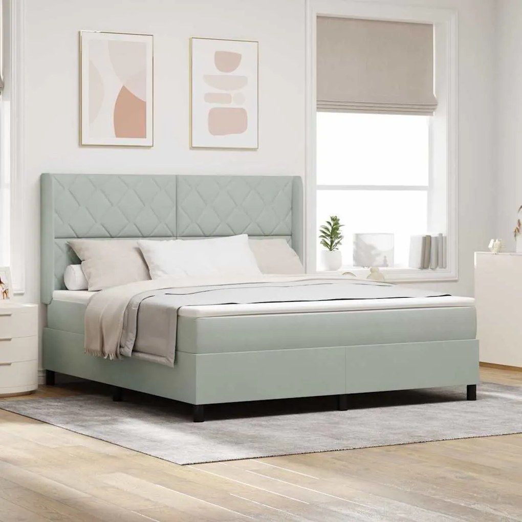 Postel s boxspringem s čelo Světle šedá 180 x 200 cm samet 3342074
