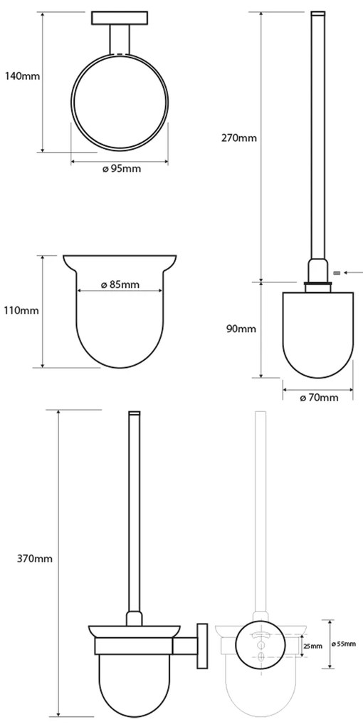 Sapho Sapho, X-ROUND WHITE WC kartáč závěsný, mléčné sklo, bílá mat, XR303W
