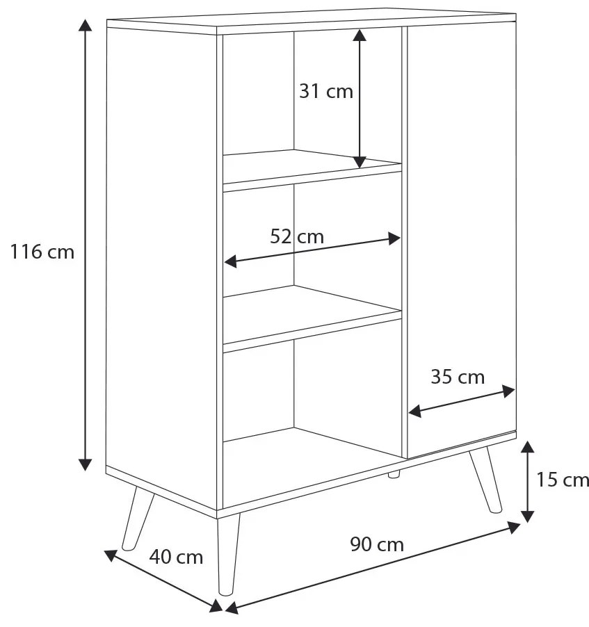 ADRK Knihovna FONZI WS- 90, bílá/dub sonoma