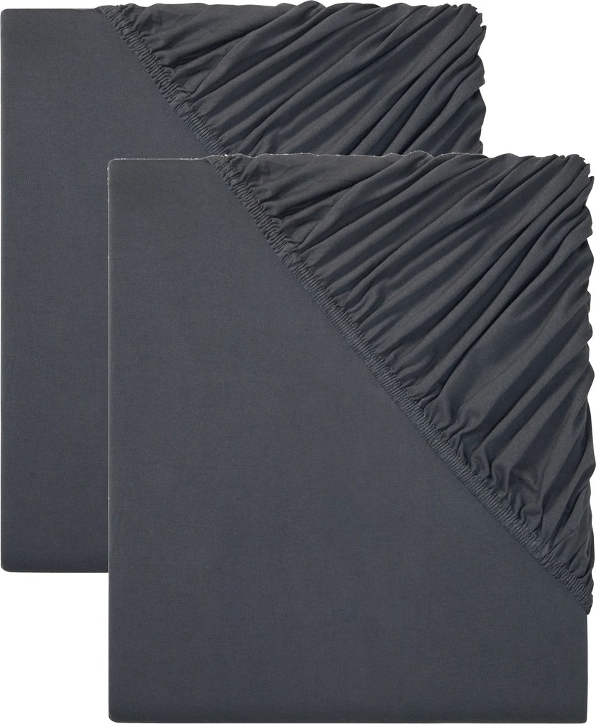 Livarno home Sada žerzejových napínacích prostěradel, 90-100 x 200 cm, 2dílná (tmavě šedá)