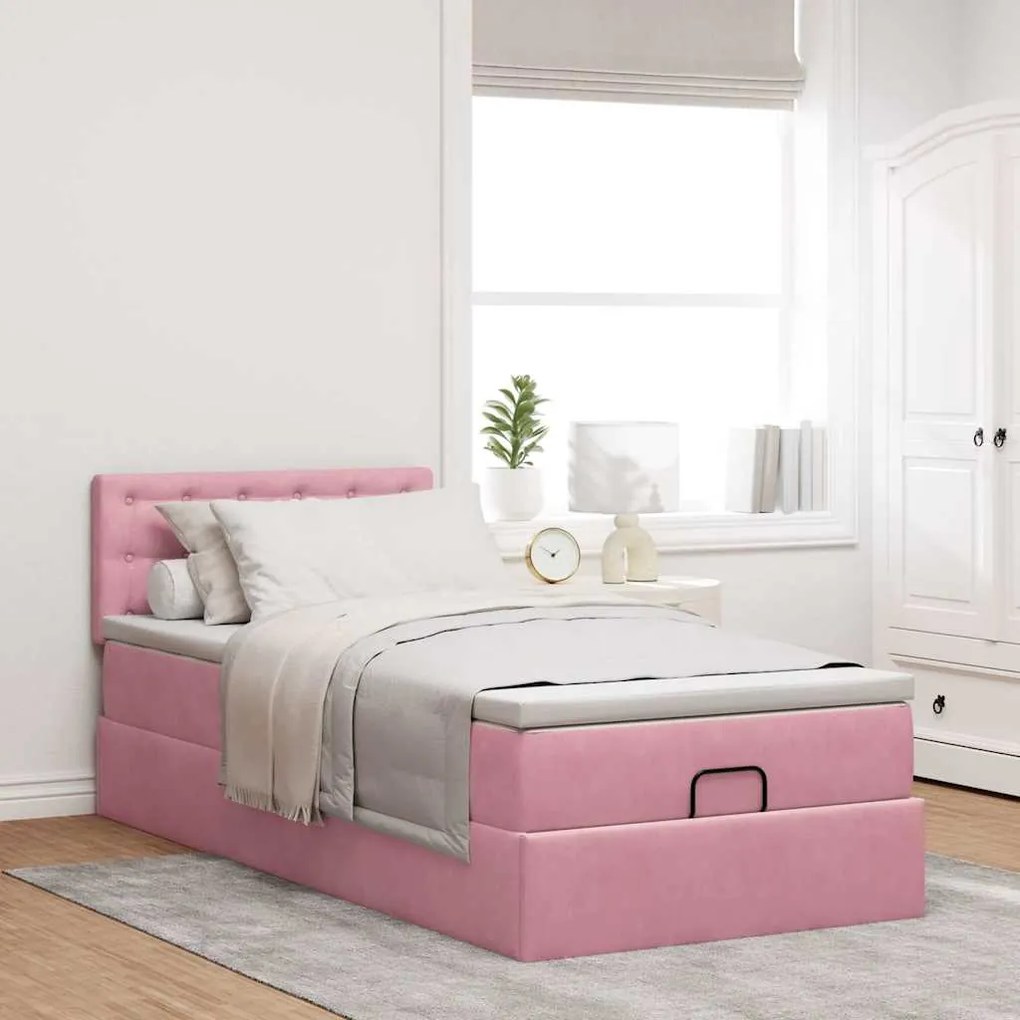 Osmanský rám postele s matrací růžová 90x190cm samet 3312739