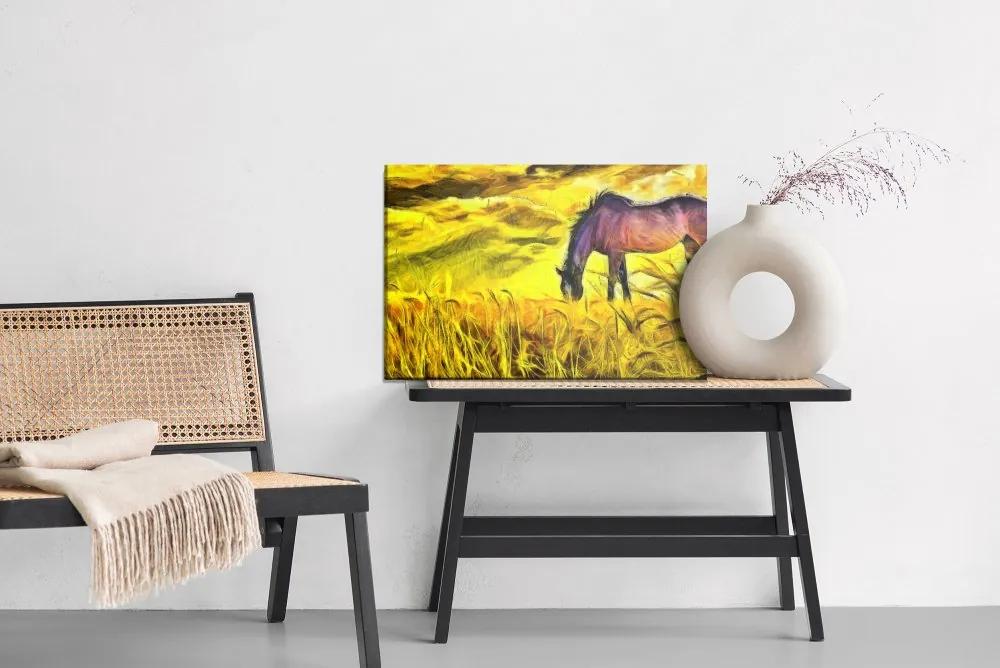 Obraz Malovaný Kůň V Poli Nedostatek Nedostatek Plátno Canvas 100x70