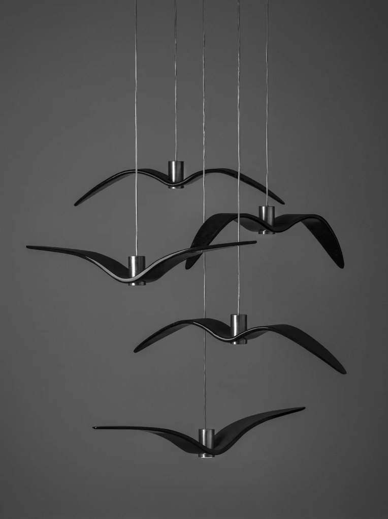 Designové závěsné svítidlo Brokis Night Birds PC962 Povrch Montury: Černý elox, Barva skla: opal - masiv, Povrch baldachýnu: kov - černý matný komaxit