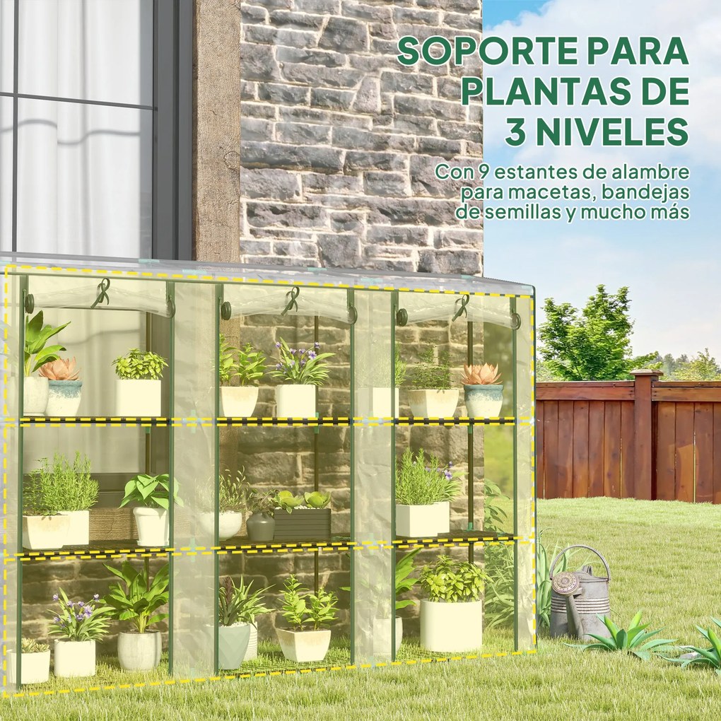 Outsunny Malý Skleník pro Exteriér se 3 Úrovněmi Polic, Sklopnými Zipovými Dveřmi a Ocelovým Rámem pro Pěstování Rostlin a Květin 215x46x151 cm Průhl…