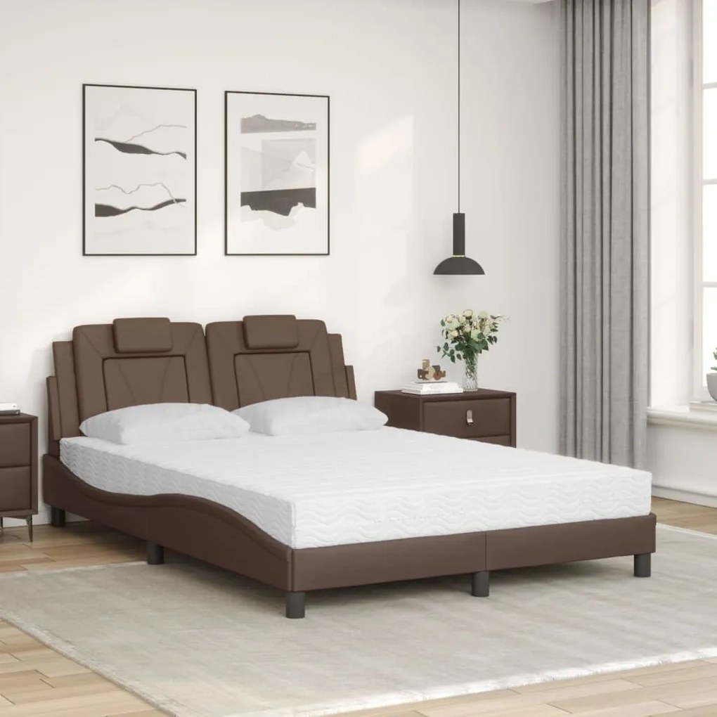 Postel Viana s matrací hnědá 140 x 190 cm umělá kůže 3208791