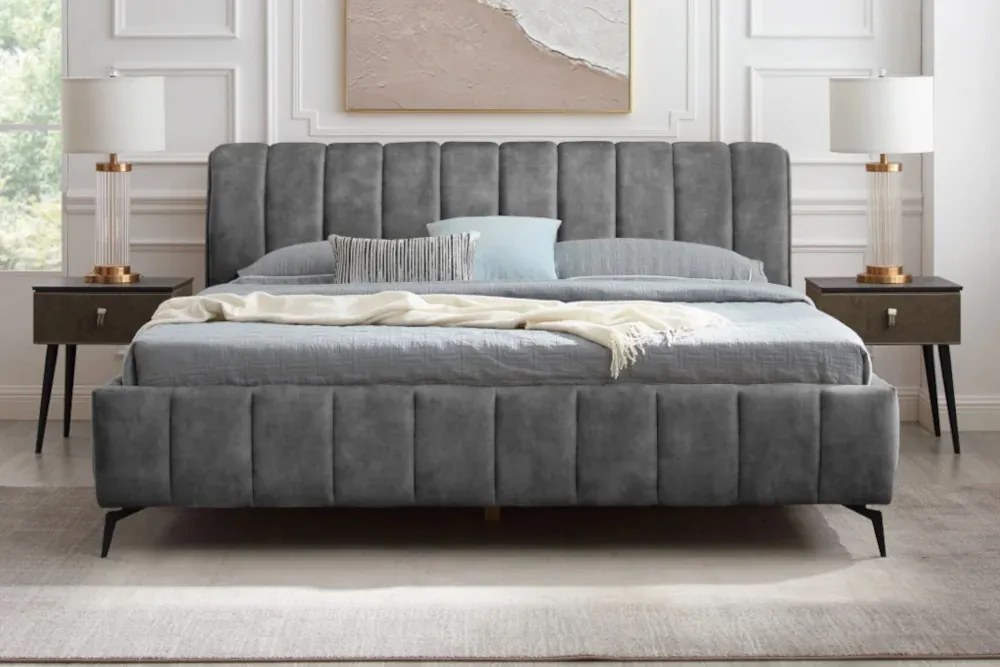 Designová postel Rotterdam 180 x 200 cm šedý samet - skladem