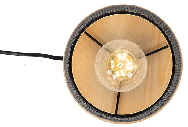 Designová stolní lampa černá se dřevem - Bosk