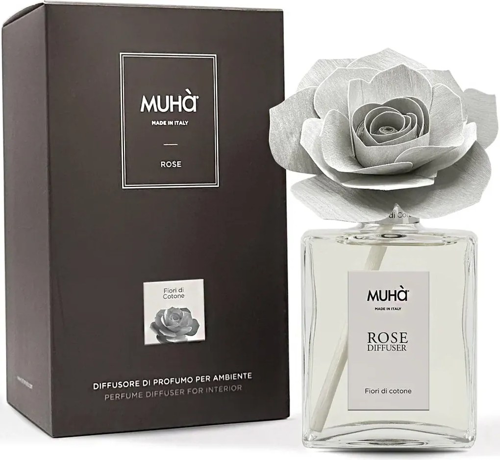 Muhà Rose difuzér s dřevěnou růží Fiori di Cotone Objem: 200 ml