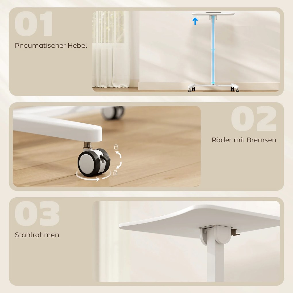 HOMCOM výškově nastavitelný stojací stůl 75–114 cm — mobilní stolík na notebook s naklápěcí deskou, bezpečnostní zarážkou, ocelovým rámem, pneumatick…