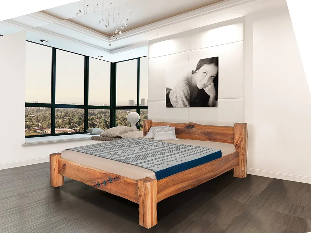 Masivní designová postel DANTE z jilmového dřeva