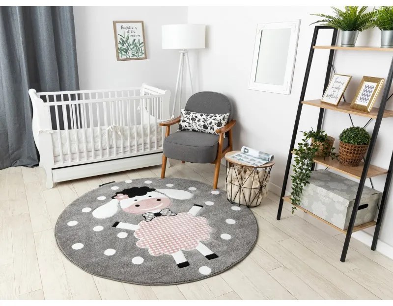 Dywany Łuszczów, Dětský kusový koberec Petit Dolly sheep grey kruh, 120x120 (průměr) kruh, růžová, dětský pokoj