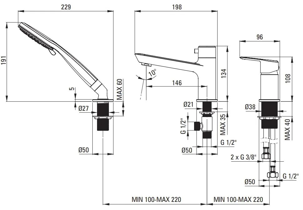 Deante Arnika, 3-otvorová vanová baterie, černá matná, DEA-BQA_N13M