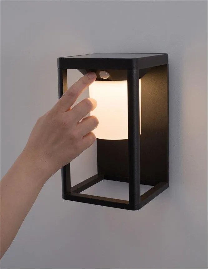 NV 9120621 Venkovní nástěnné svítidlo LOVETO antracitový hliník a akrylový difuzor LED 1.5W 3000K 3.7V 125st. IP65 solární / vypínač na těle / pohybový senzor - NOVA LUCE