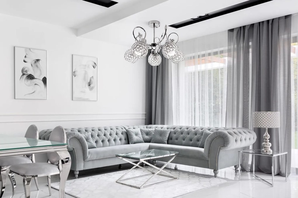 Toolight - Křišťálová stropní svítilna 5xE27 60W 300750, chromová, OSW-05688